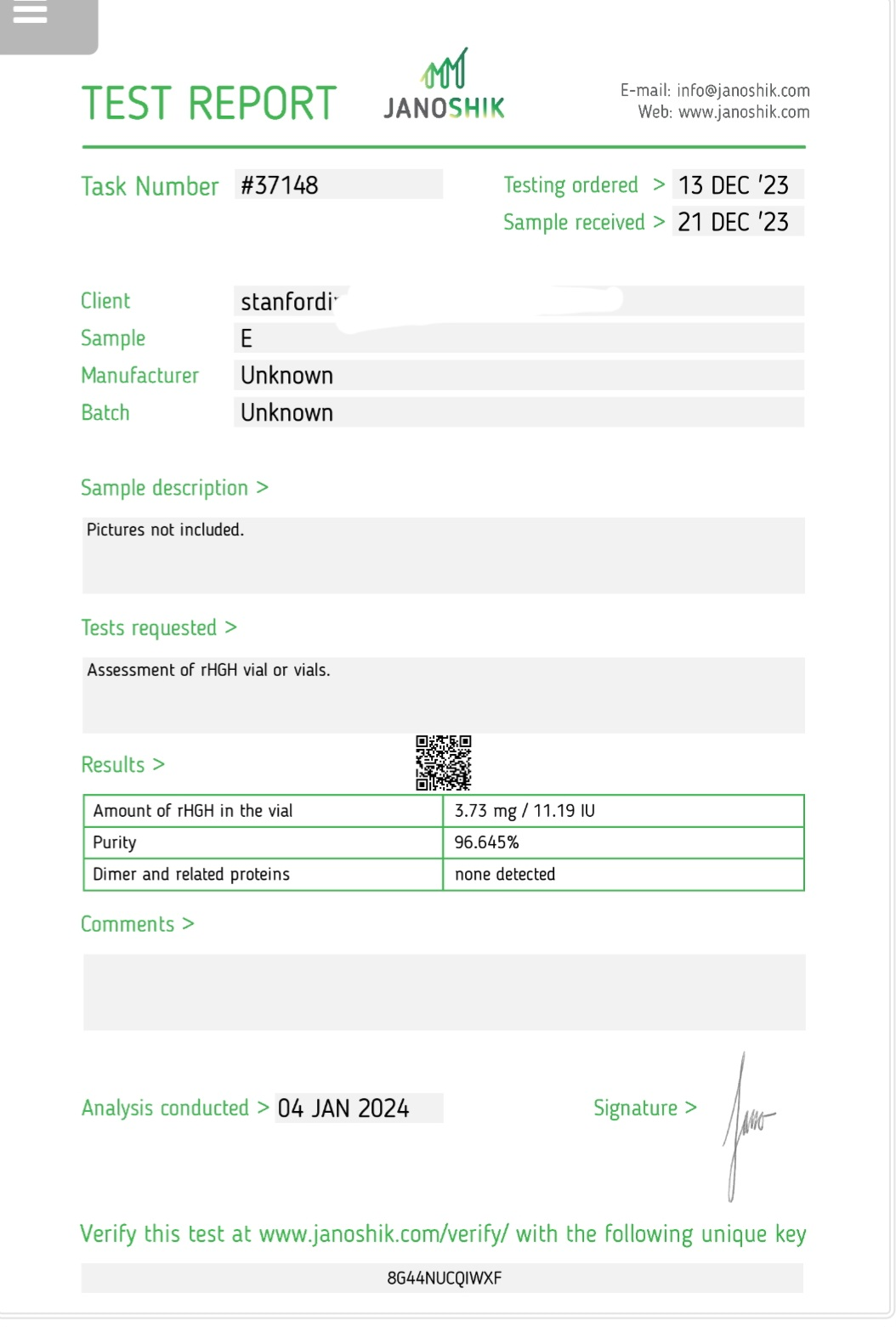 Stanford Pharma Test E Lab Test Results - AnabolicLab